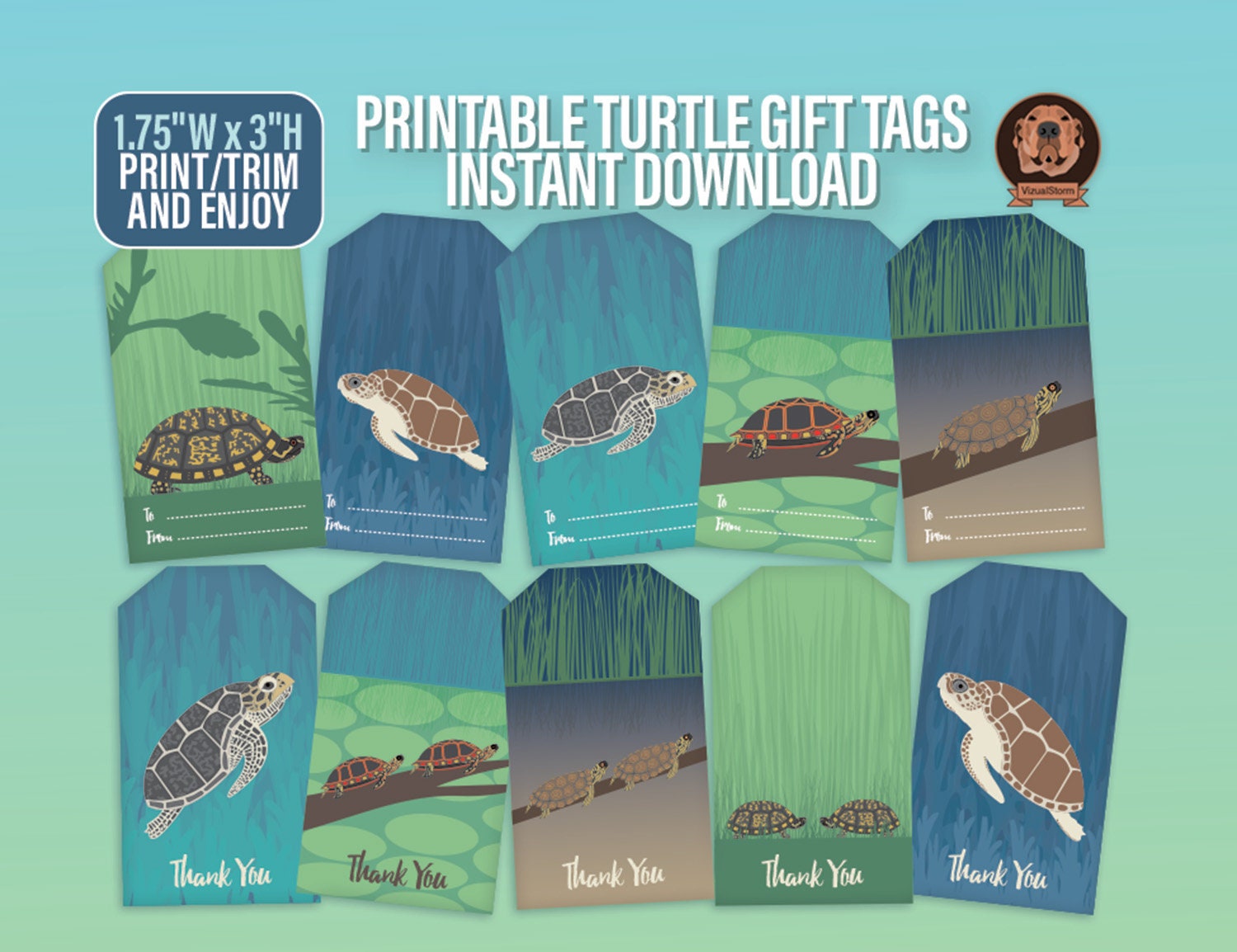 Printable Ocean Creatures Gift Tag Bundle - Illustrated Turtles ...