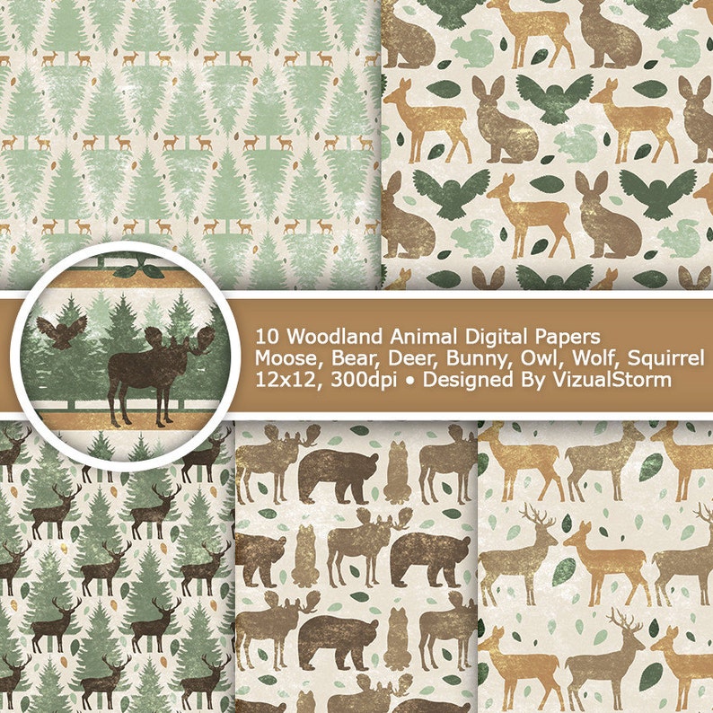 Woodland Animal Digital Paper - 10 Printable Forest Patterns for Nature ...