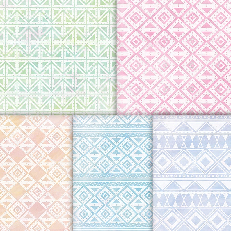 Pastel Boho Printable Digital Papers - Watercolor Patterns, Repeating ...