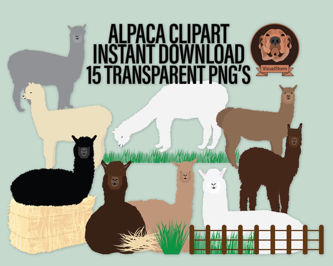 Alpaca Clipart Bundle - Png Farm Animals & Farmhouse Props, Cute ...