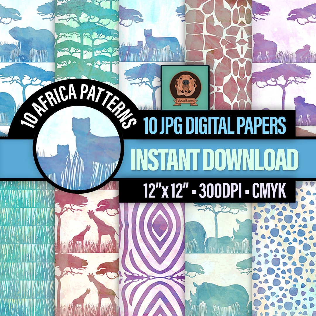 Safari Animal Digital Paper Watercolor Jungle Wildlife, Cheetah Print ...