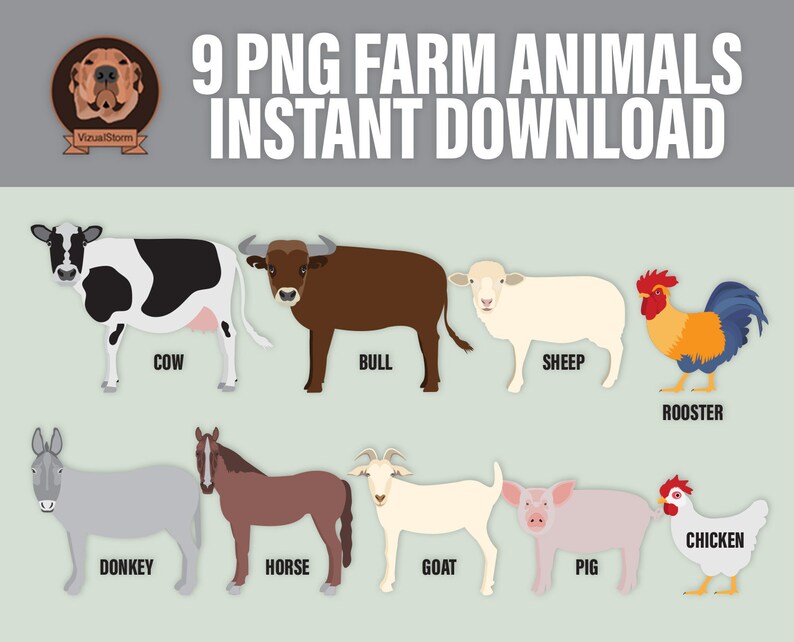 Farmhouse Clipart Bundle - Cute Barn Animal Illustrations, Hand-drawn ...