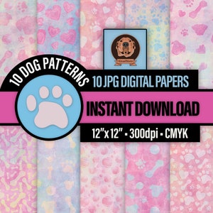 Dogs and Paw Prints Digital Paper Printable Pet Scrapbooking Patterns ...