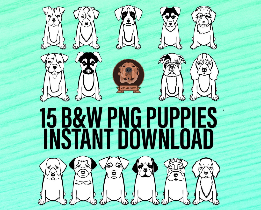 Black & White Puppy Clipart - Png Puppies Perfect for Coloring and ...