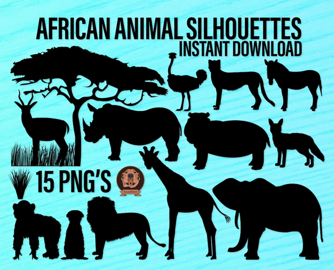 African Animal Silhouettes Clipart Bundle - Png Africa Wildlife ...