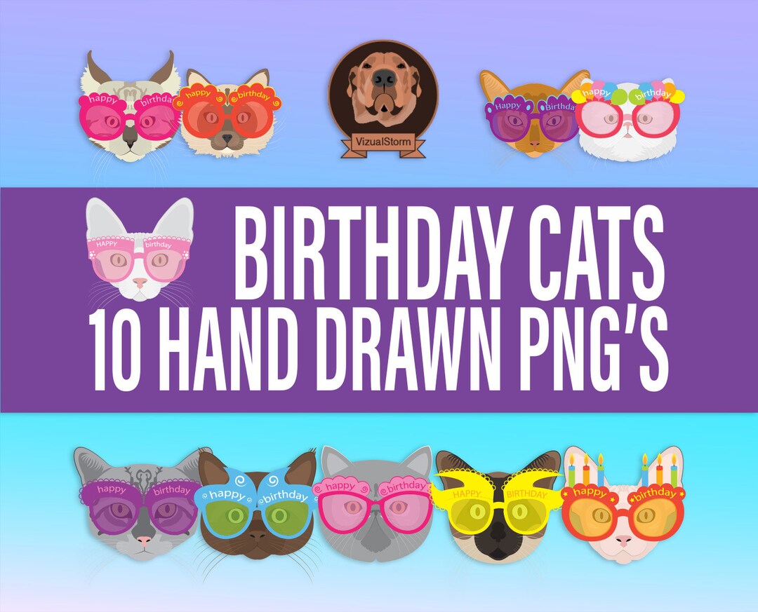 Funny Cat Birthday Clipart - Cute Kitty Faces, Humorous Pet Clip Art ...