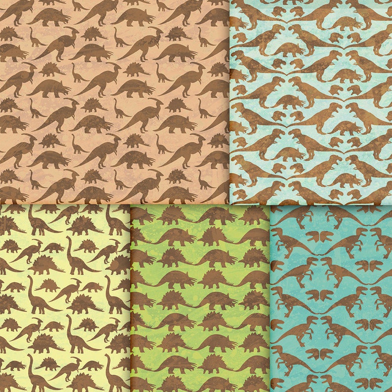 Printable Dinosaurs Digital Paper - Handmade Mesozoic Animals ...