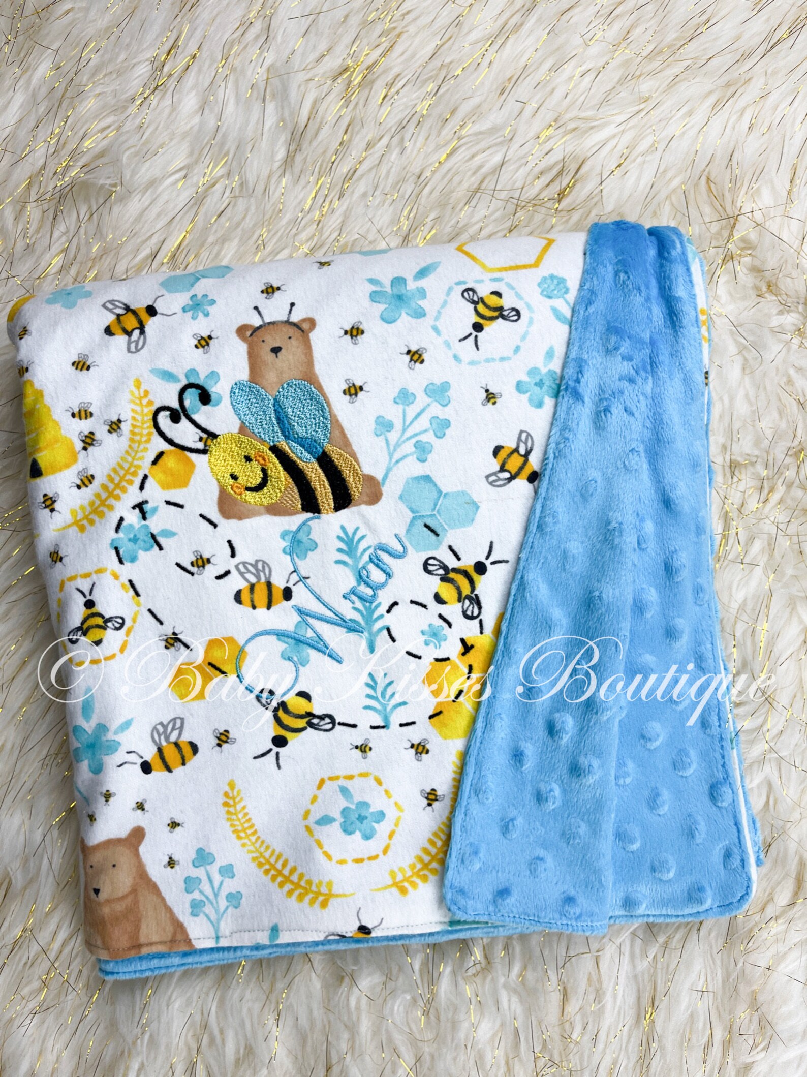 Personalized Bee Receiving Blanket, Baby Minky Blanket, Receiving ...