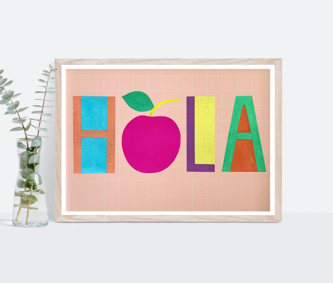 Hola Print Spanish Hello Poster / A4 Glicée illustration | Etsy