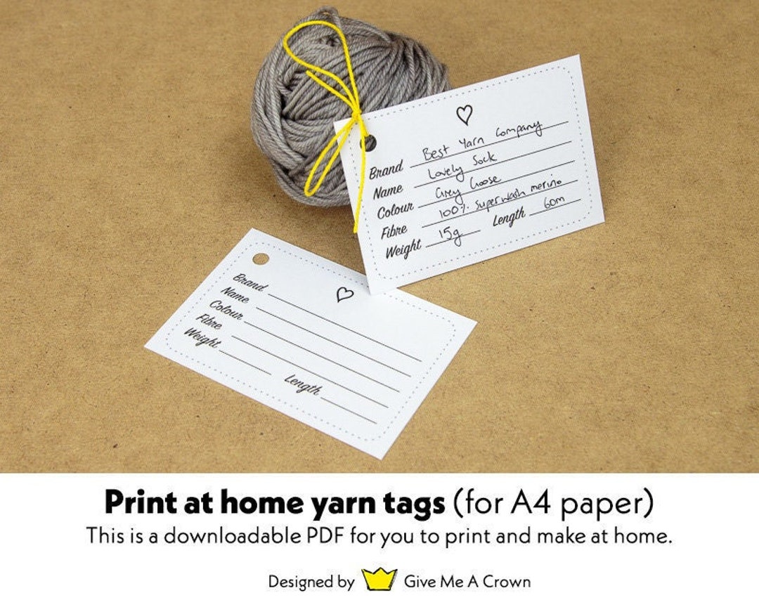 Yarn Tags to Print at Home, A4 Paper Size Printable PDF Download to ...