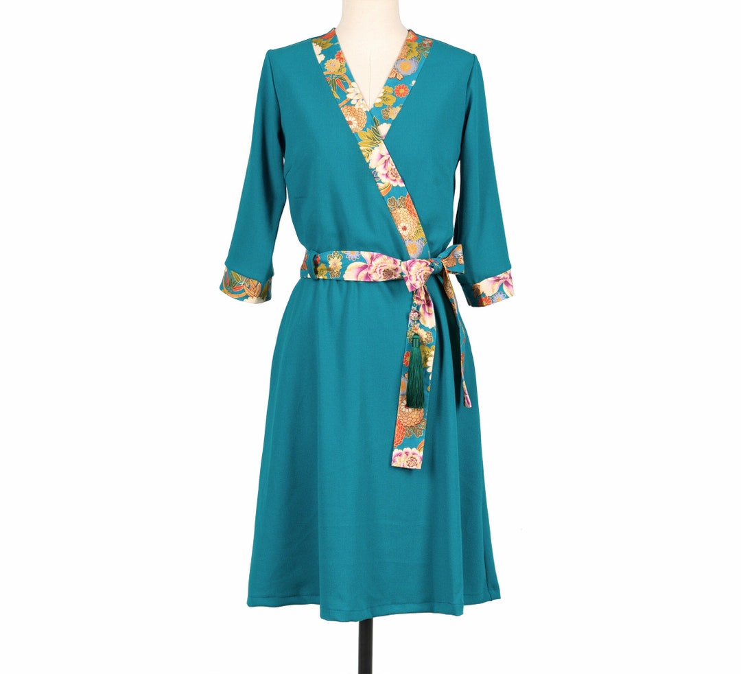 Japanese Wrap Dress IZUMI Hanabi Turquoise - Etsy