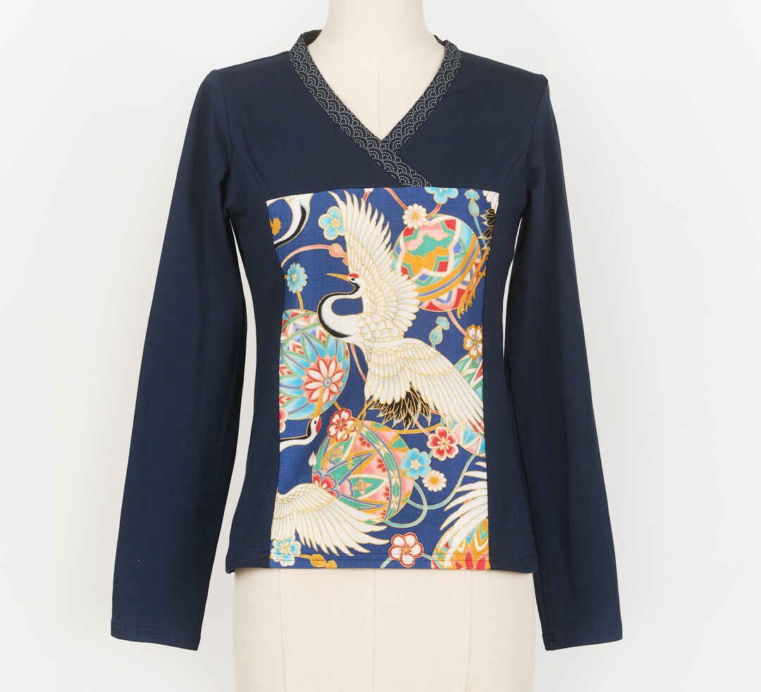 Long Sleeves T-shirt With Blue Temari in Japanese Fabric - Etsy