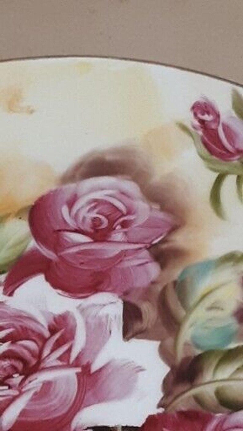 M Hashimura E 2372 Hand Painted Floral Rose Gold Trim Round 8 1/2 ...