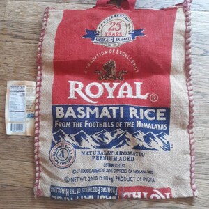 Royal Basmati Rice Bag 20lbs Burlap Handles Zipper Heavy Duty 25th ...