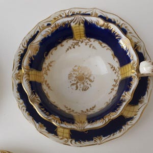 Antique 1800s Cobalt Blue & Gold Teacup Saucer With Leaf and Scroll Pattern - Etsy