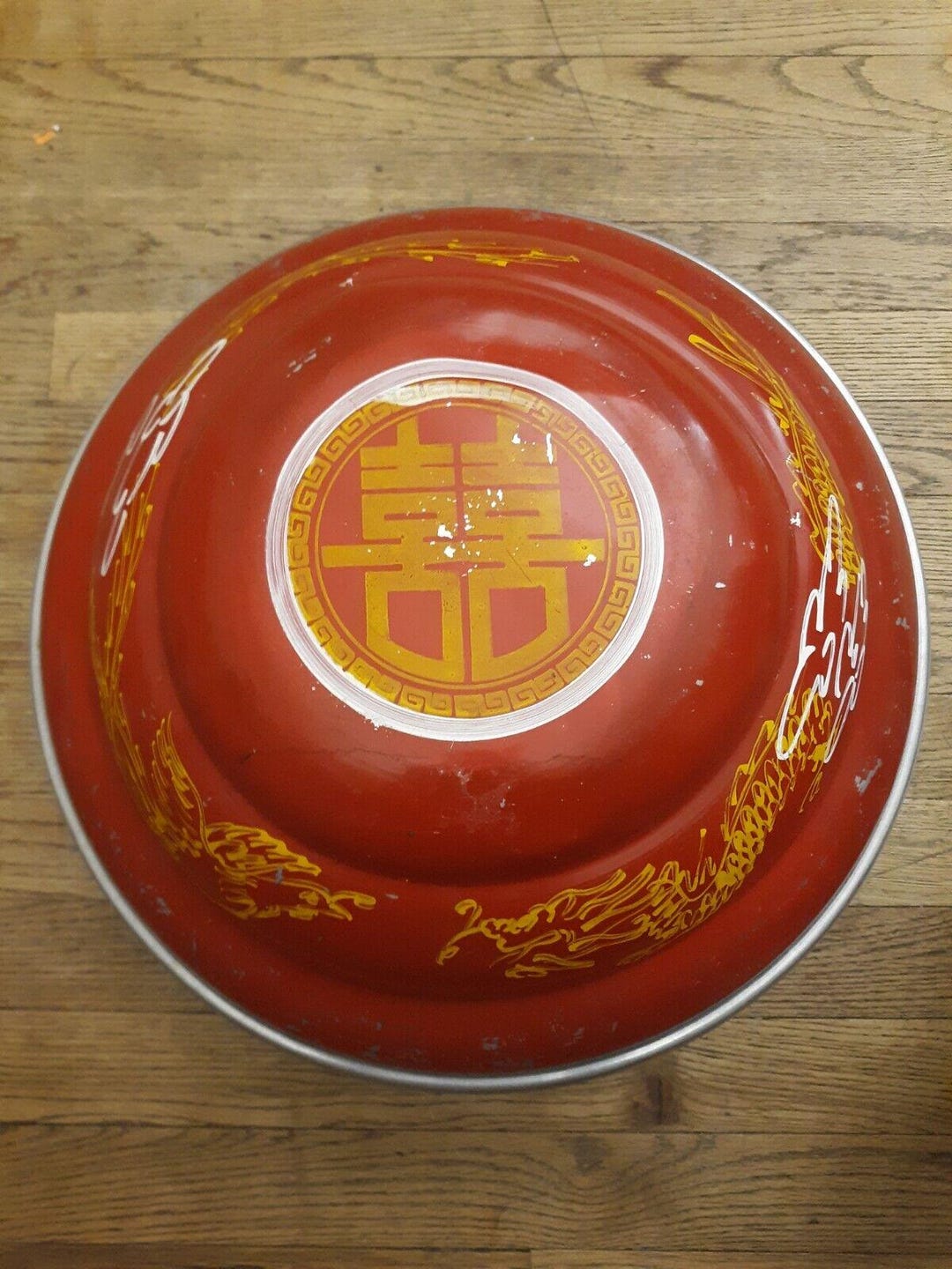 Vietnamese Asian Ceremonial Double Happiness Cake Canister Hand Painted ...