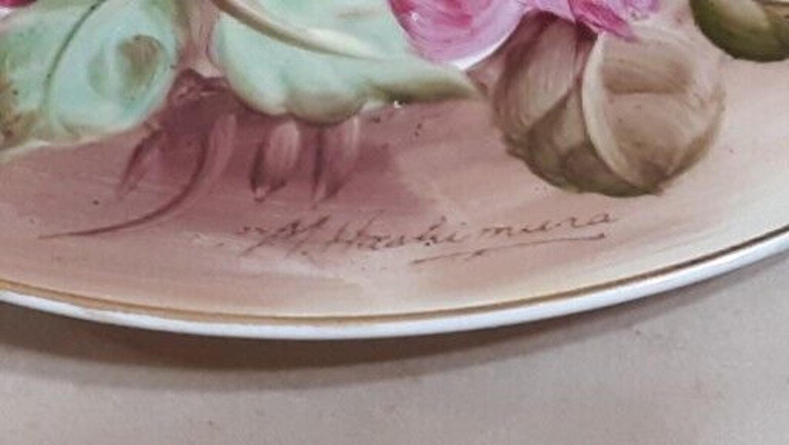 M Hashimura E 2372 Hand Painted Floral Rose Gold Trim Round 8 1/2 ...