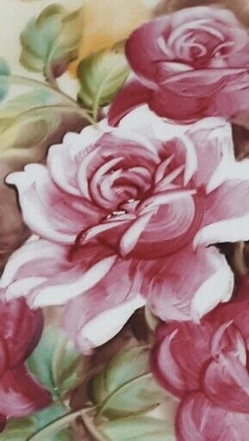 M Hashimura E 2372 Hand Painted Floral Rose Gold Trim Round 8 1/2 ...