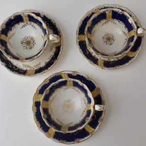 Antique 1800s Cobalt Blue & Gold Teacup Saucer With Leaf and Scroll Pattern - Etsy