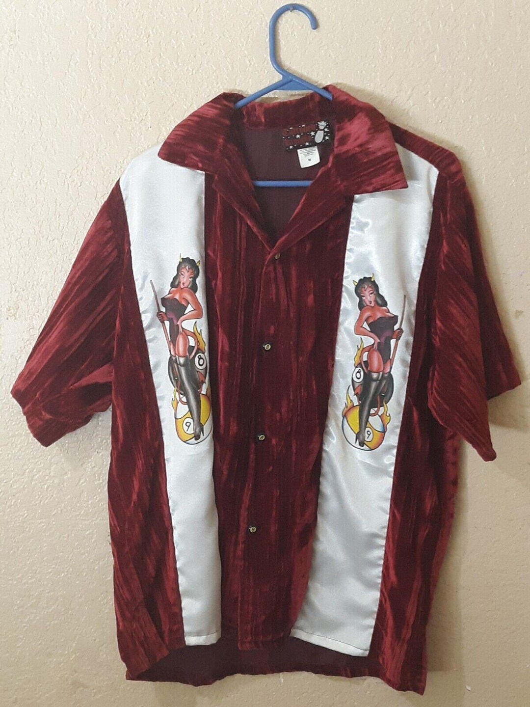 Tattooed Kingpin Suede Billiard Pool Hall Short Button up Sleeve Medium ...