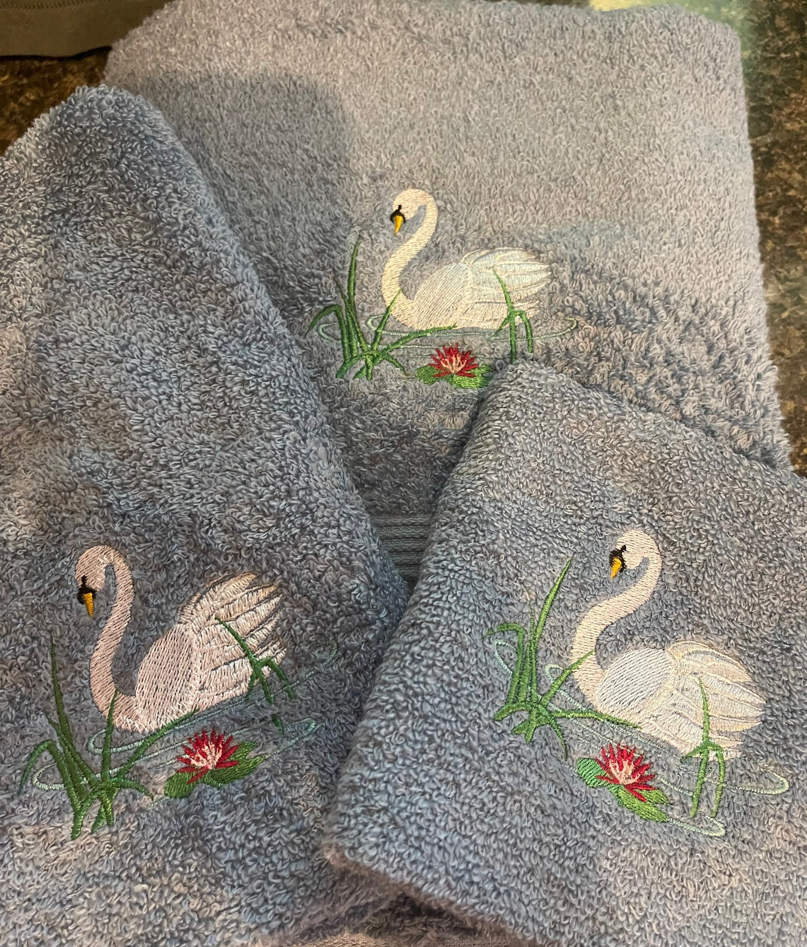 Swan Embroidered on 3 Piece Bath Towel Set - Etsy