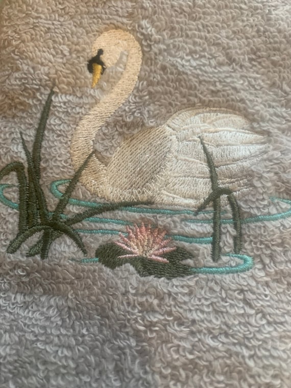 Swan Embroidered on 3 Piece Bath Towel Set | Etsy