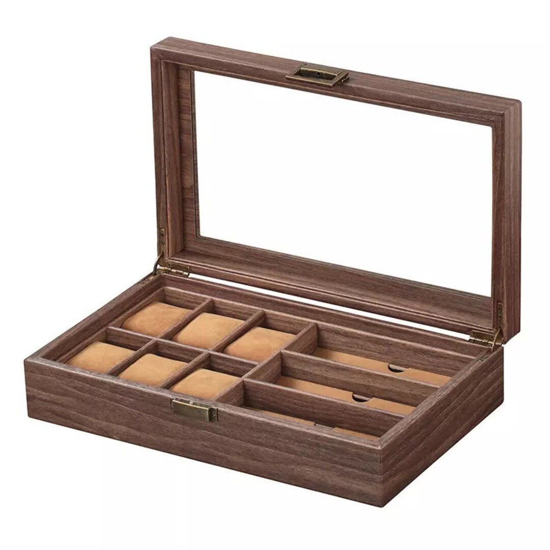 Watch & Sunglasses Display Case 9 Grids Brown Wood Storage Holder Box ...