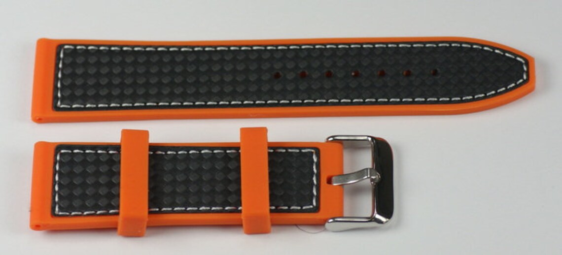 Silicone Rubber Mens Orange Watch Strap CARBON FIBRE Divers - Etsy UK