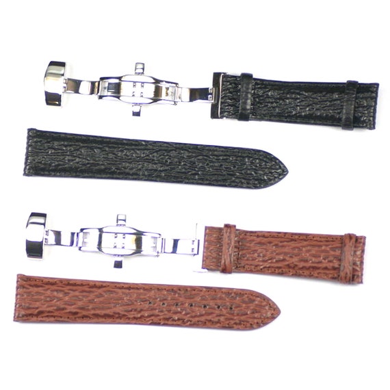 Leather Strap Shark Grain With Deployment Buckle Watch Band Black Brown 16 22mm Etsy Ireland
