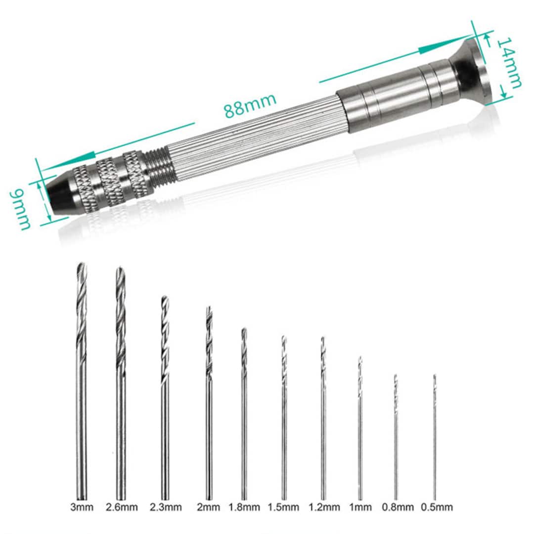 Precision Pin Vice Hand Drill & 0.5-3.0mm Twist Bits Swivel Head Micro ...