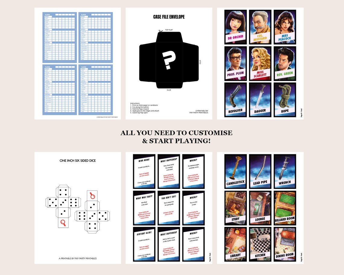 Blank Clue Cluedo Template Custom Cluedo Game Digital Etsy Australia