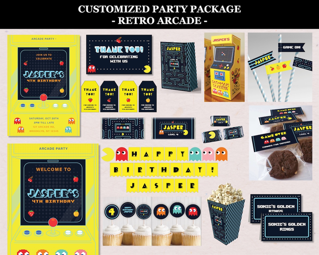 PAC MAN Printable Birthday Party Pack Personalised Custom - Etsy