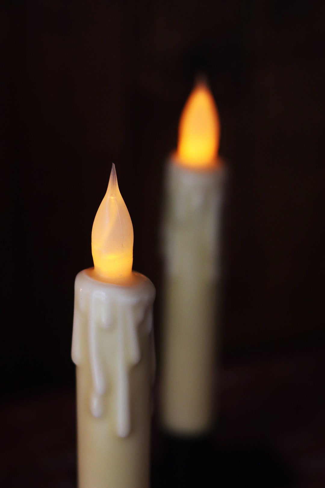 SET of TWO, Flameless Candles. Battery Operated, Primitive Style, Wax ...