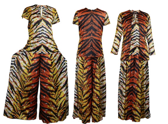 RARE! Vintage 70s Donald Brooks Metallic Tiger Stripe… - Gem