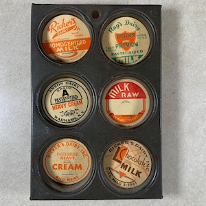 Nice Display of 6 Old Milk Bottle Dairy Caps in a Muffin Tin - Etsy