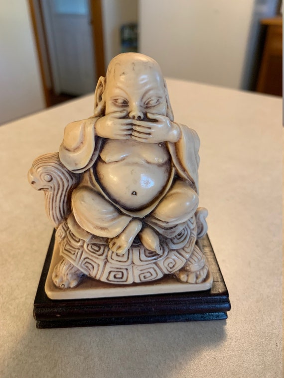 Buddah Sitting on Turtle With Wooden Base | Etsy