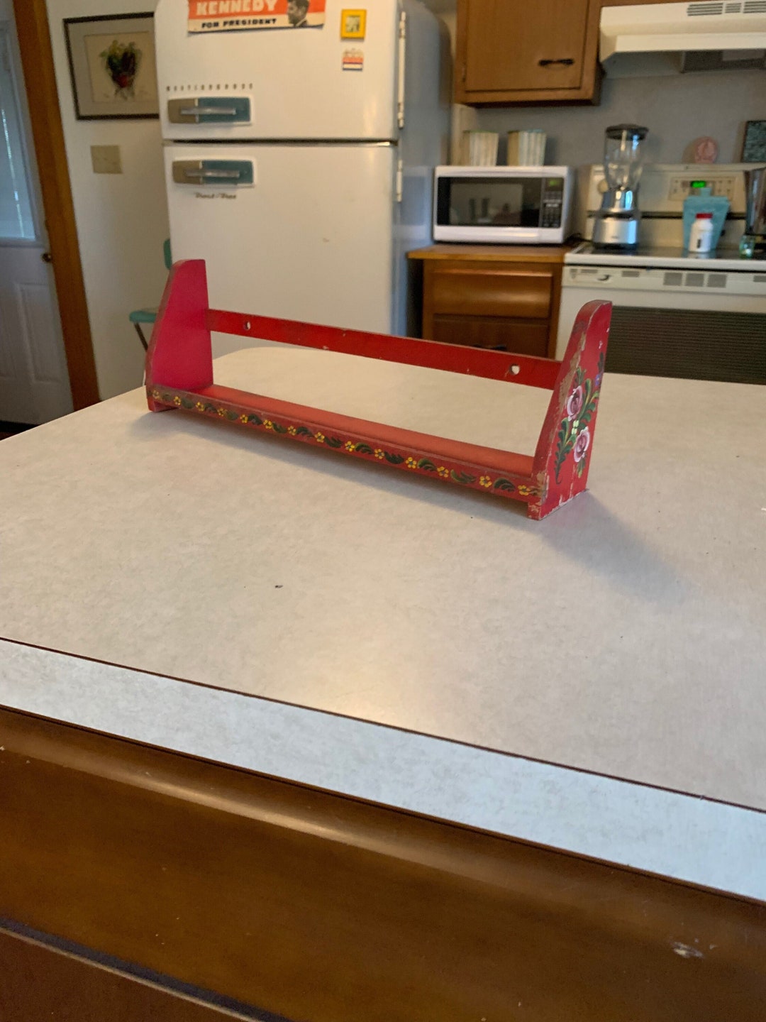 Long Old Original Red Paint Spice Rack Hand Painted Flowers - Etsy