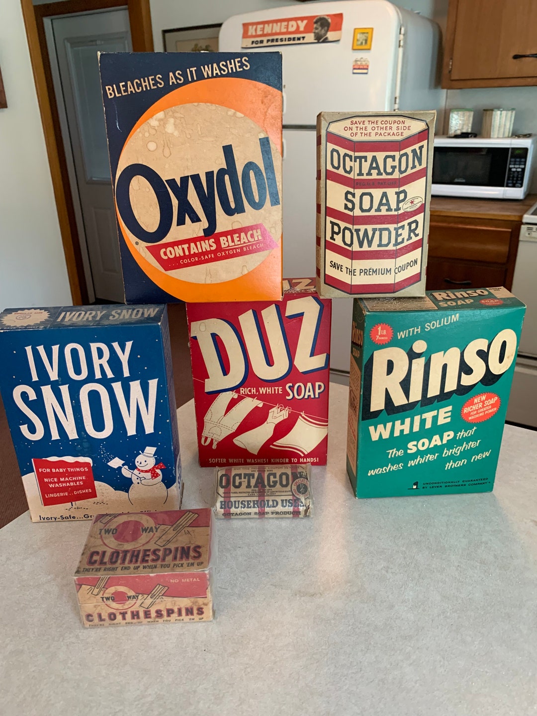 Five Unopened Boxes of Vintage Laundry Soap Plus Clothes Pins and Bar ...