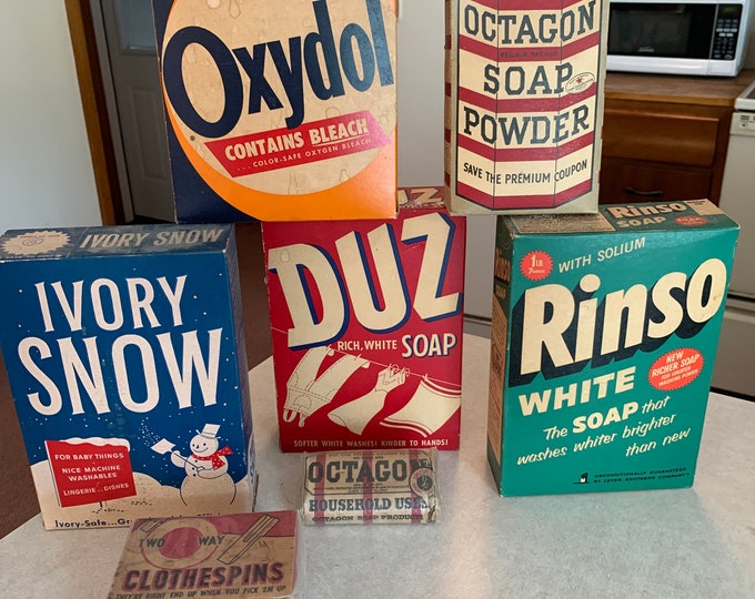 Five Unopened Boxes of Vintage Laundry Soap Plus Clothes Pins and Bar ...