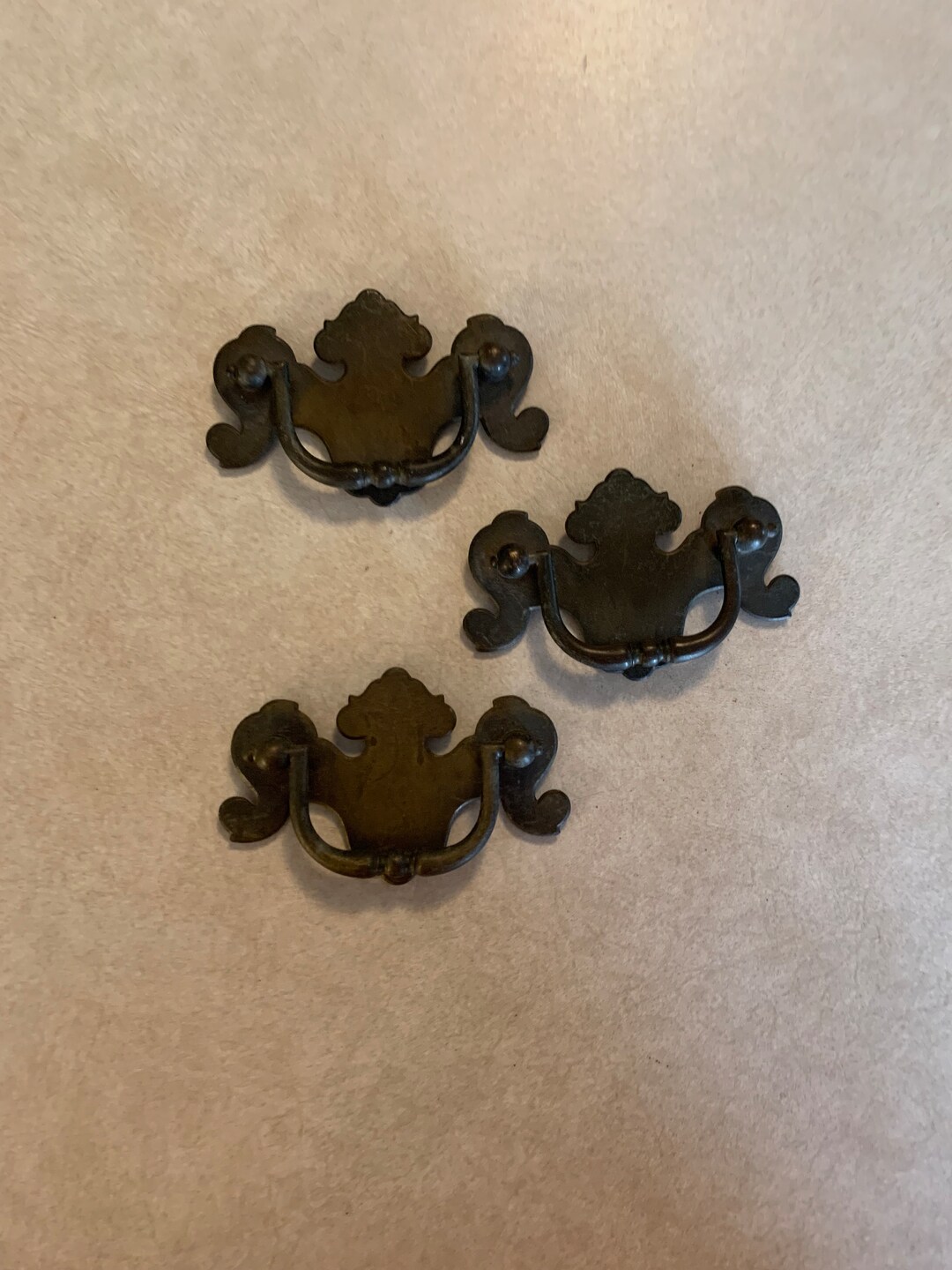 Set of 3 Old Chippendale Style Colonial Hardware Bail Drawer Pull Nice ...