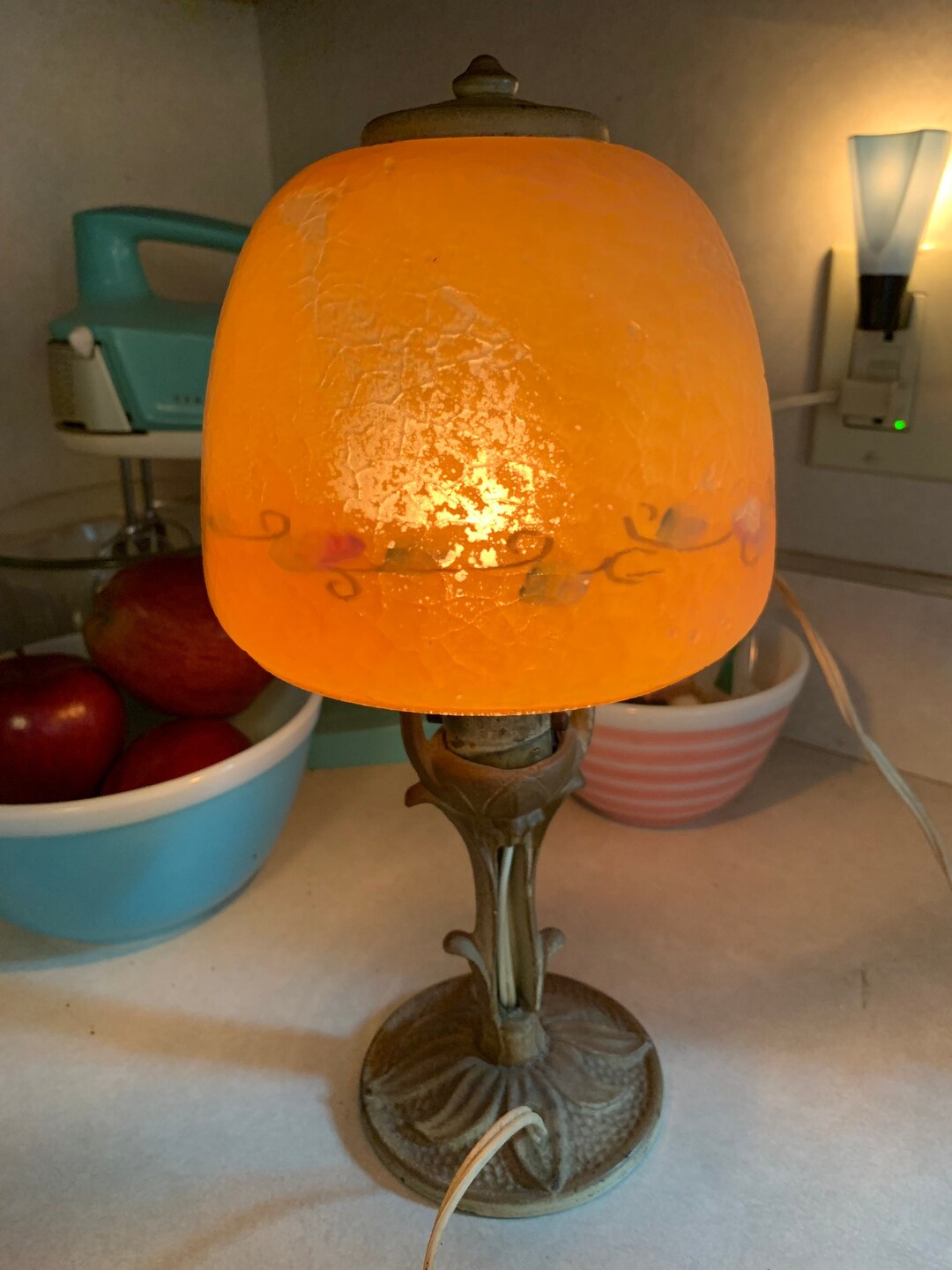 Nice Old Reverse Painted Crackle Glass Accent Lamp - Etsy