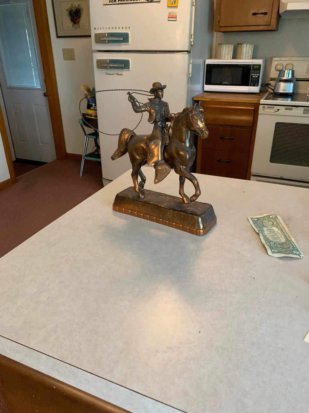 Bronze Toned Statue Cowboy Riding a Horse With Lasso - Etsy