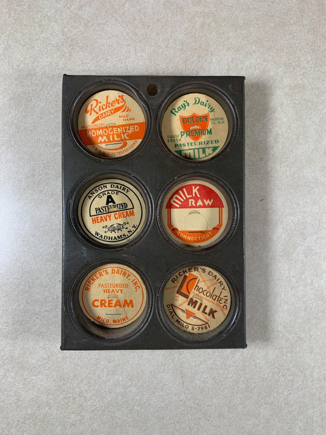 Nice Display of 6 Old Milk Bottle Dairy Caps in a Muffin Tin - Etsy