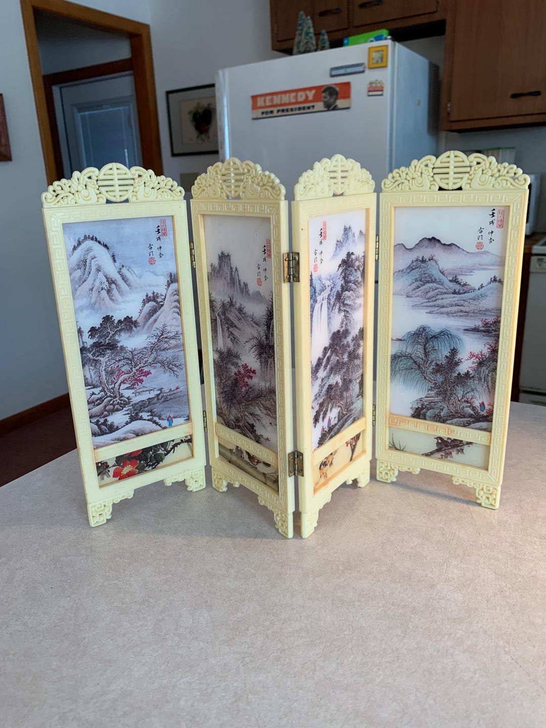 Miniature Asian Two Sided Four Panel Table Top Screen Divider - Etsy