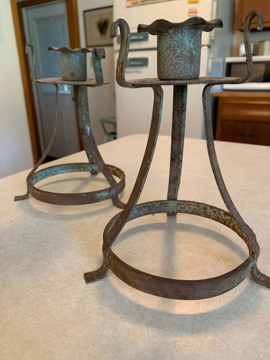 Old Distressed Original Blue Paint Pair of Candlesticks Holder - Etsy