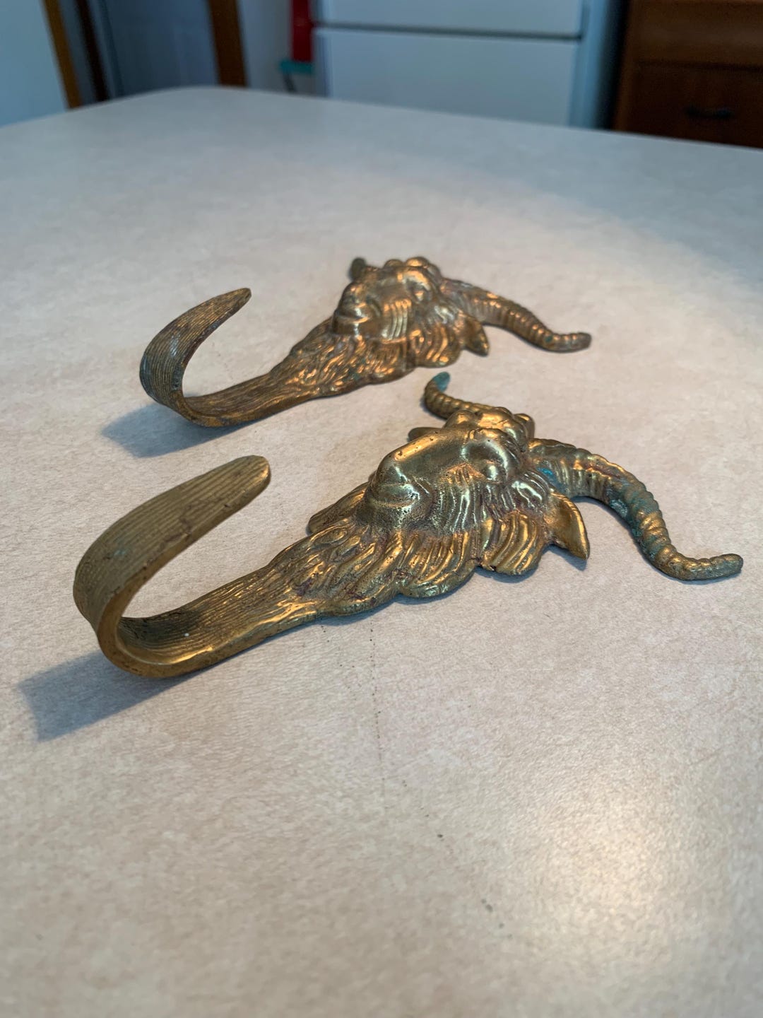 Pair of Cast Brass Wall Mount Goat Ram Hooks - Etsy
