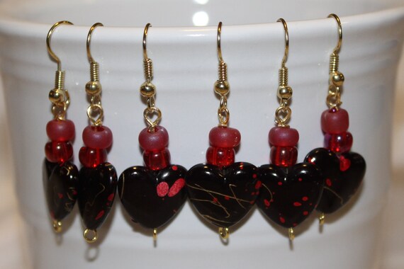 Items Similar To Red And Black Heart Beaded Earrings On Etsy