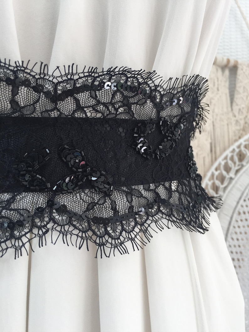 French Eyelash Lace Wedding Sash Belt With Beading - SAMPLE - Etsy