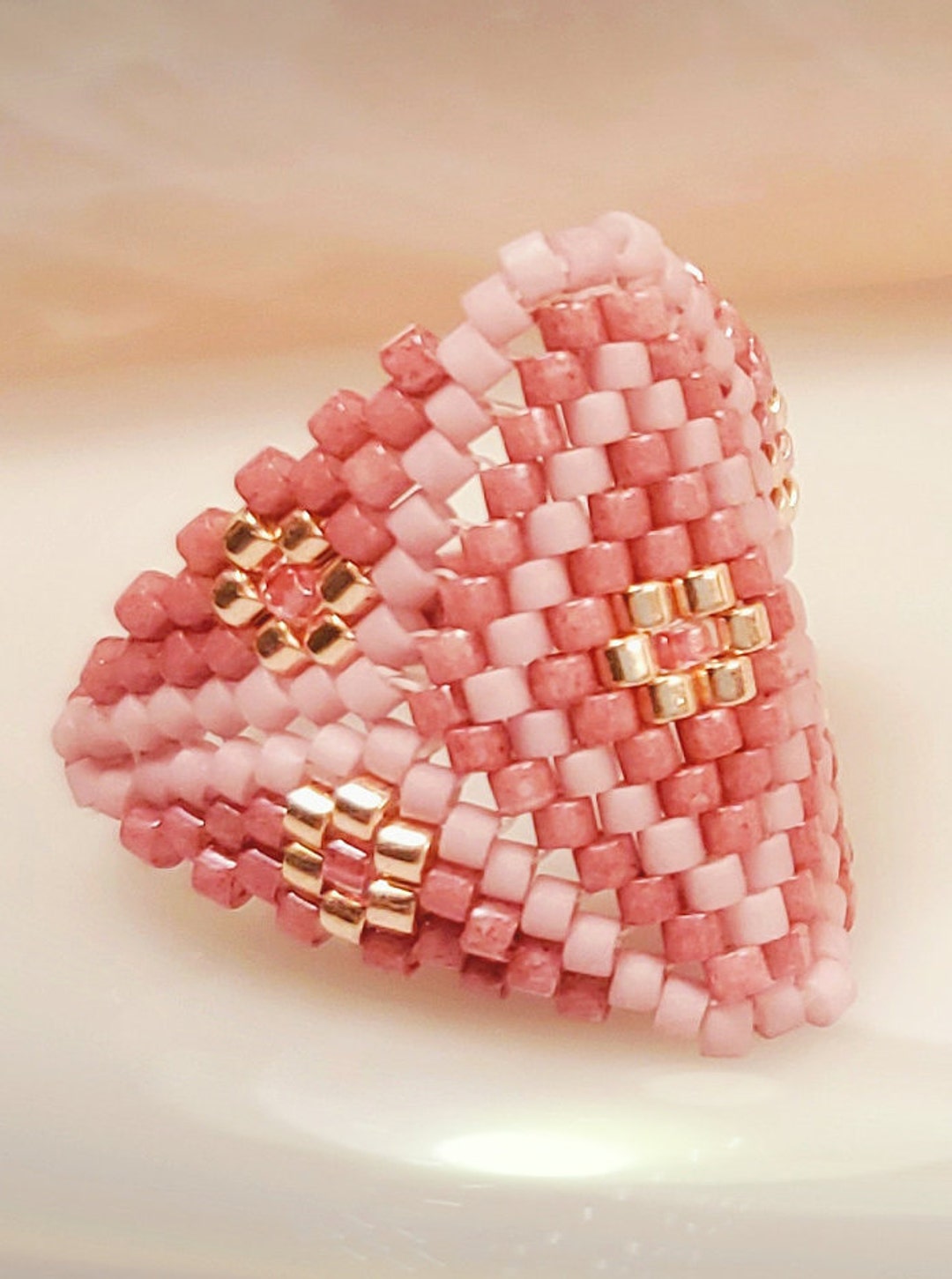 Boho Ring. Handmade Ring. Pink Ring. Peyote Ring. Seed Beads Ring ...