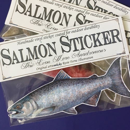 Vinyl Salmon Sticker With Original Illustration by Rosie - Etsy